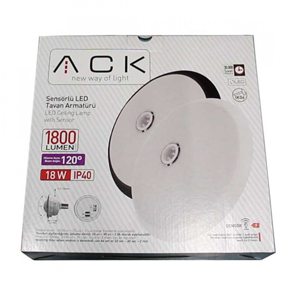 En Uygun Ack 18W 6500K Beyaz Sensörlü Led Tavan Armatürü